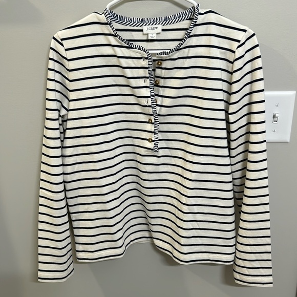 J. Crew Factory | Tops | J Crew Factory Striped Ruffle Collar Henley Nwt | Poshmark